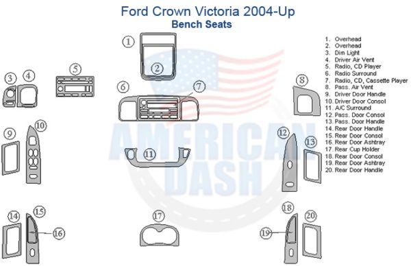 Fits Ford Crown Victoria 2004-Up Full Dash Trim Kit, Bench Seats ...
